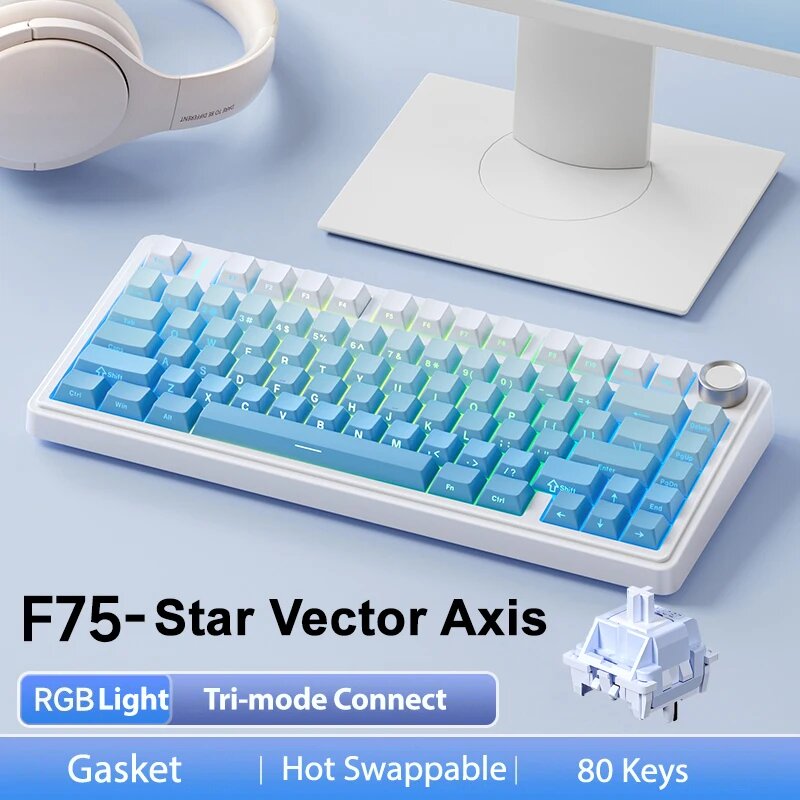 AULA F75Pro беспроводная механическая клавиатура LEOBOG Reaper/Star Vector 75% Cloudy Blue