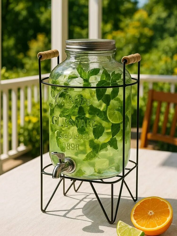 Лимонадница стеклянная с краном, диспенсер для напитков на подставке Йоркшир, 5 л, 1936 см