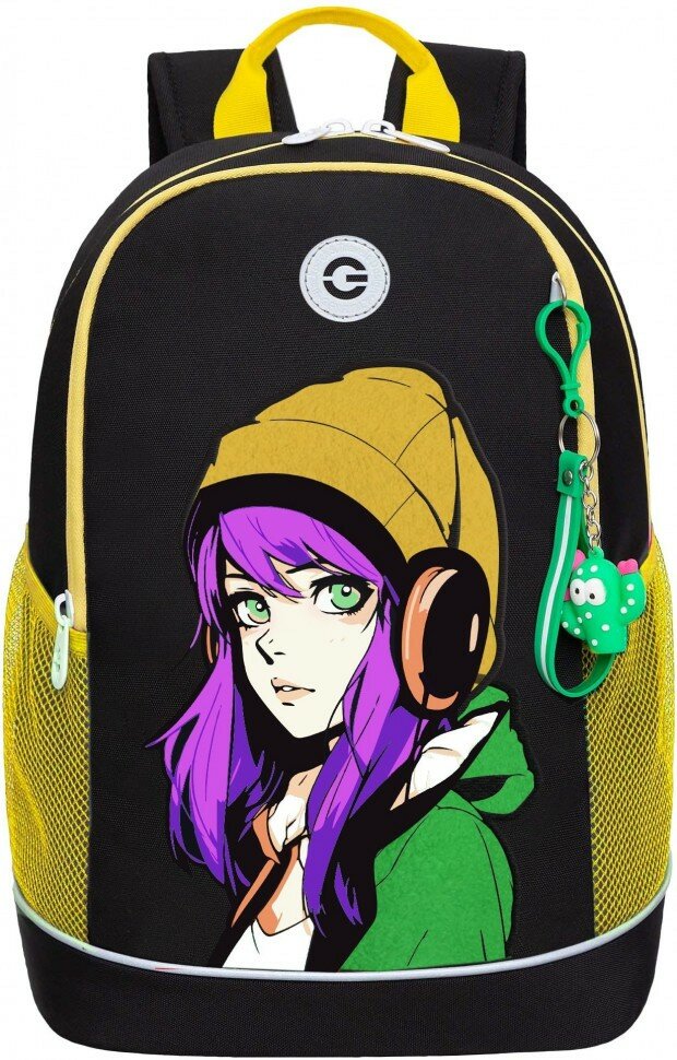 Школьный рюкзак GRIZZLY "RG-563-12", для девочек, светоотражатели, водоотталкивающая пропитка