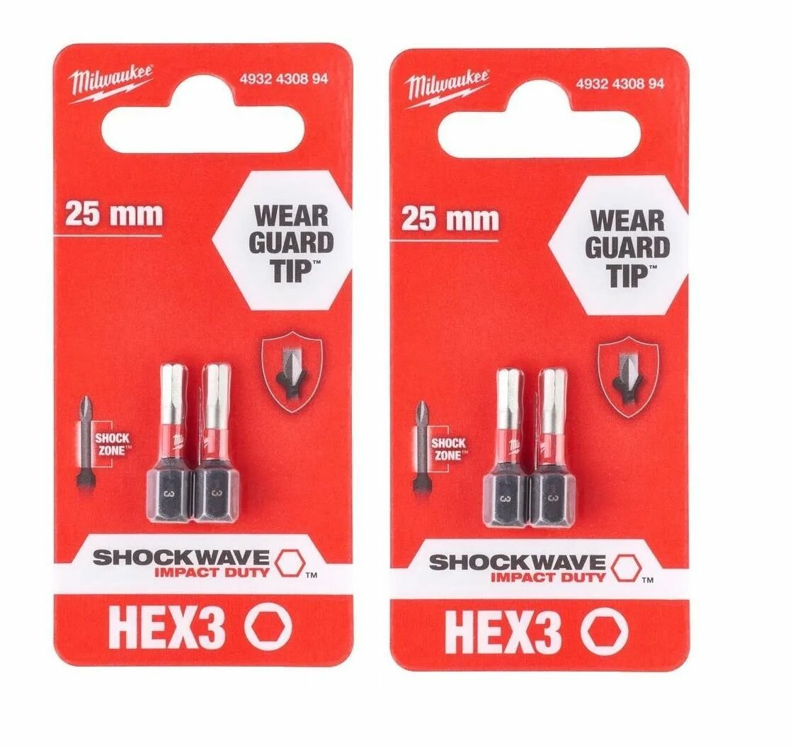 Бита Milwaukee ShockWave (Hex3, 25 мм, 4 шт)