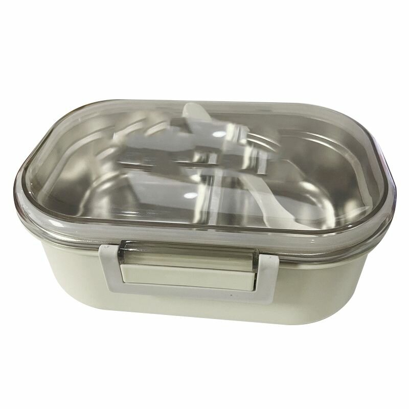 Ланч-бокс из нержавеющей стали в корейском стиле с 2 отделениями, коробка для бенто, металлический контейнер для еды для детей, взрослых, учеников, офисных работников, бежевый