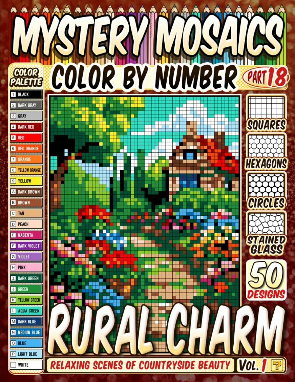Раскраска по номерам Rural Charm Mystery Mosaics 50 Pixel