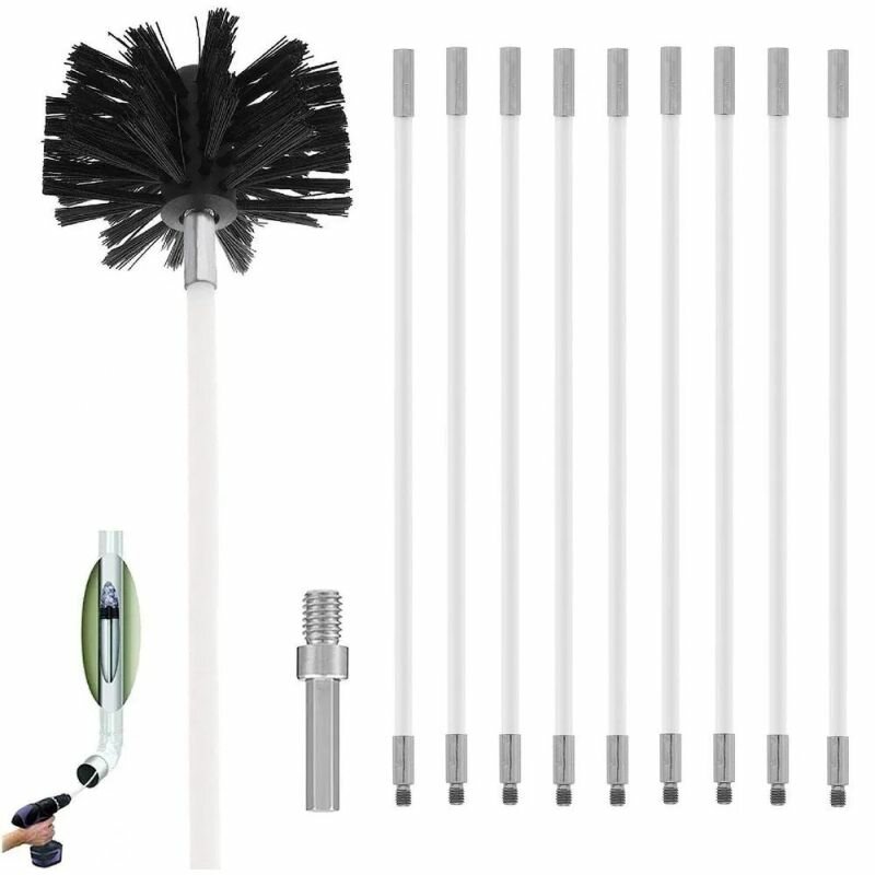 Щетка для чистки дымохода Вращающаяся, 9 предметов x 400 мм, с Ерш для чистки дымохода 100 мм, Резьба М8