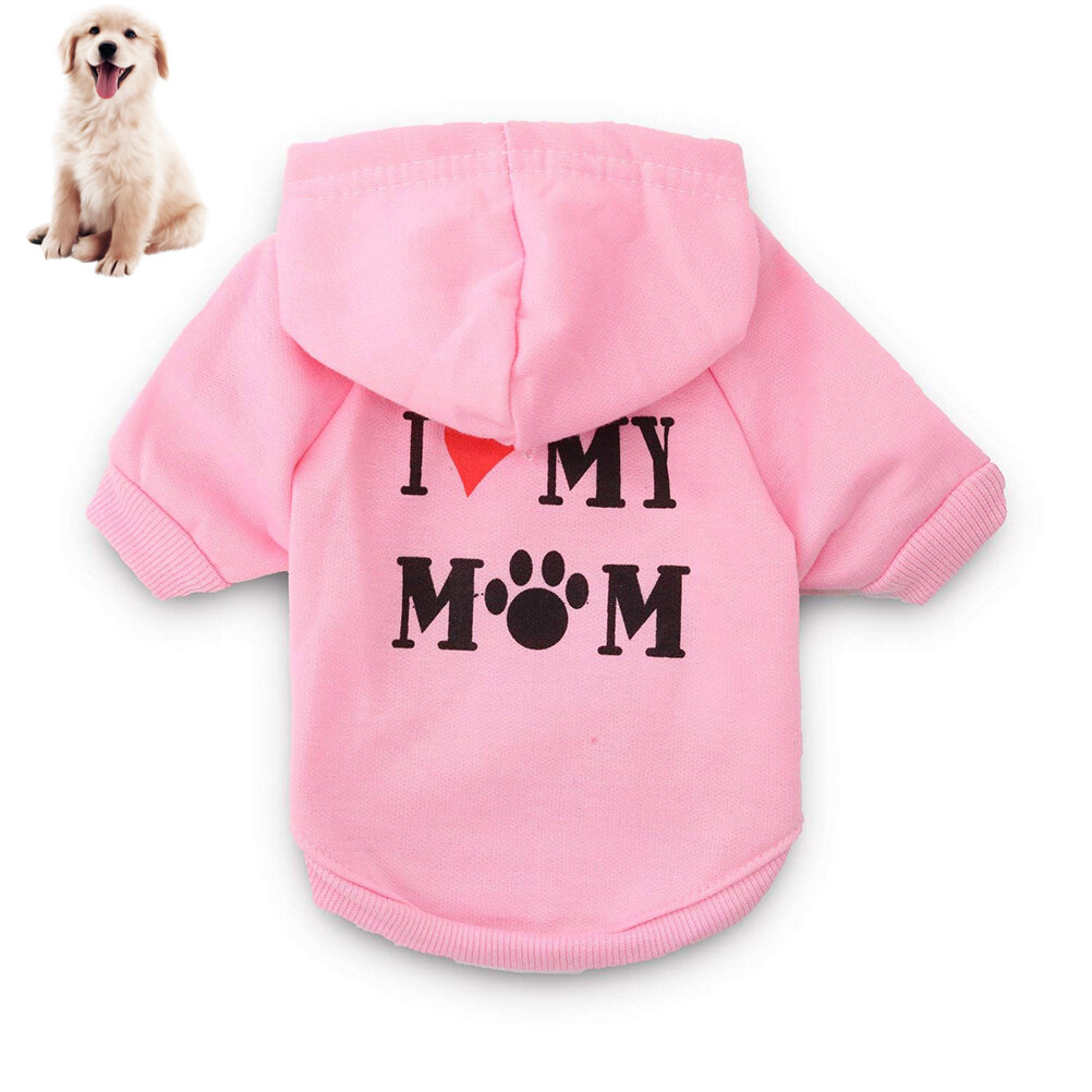 Dog Clothes I Love My Mom Printed Hoodie Puppy Sweatshirt Warm