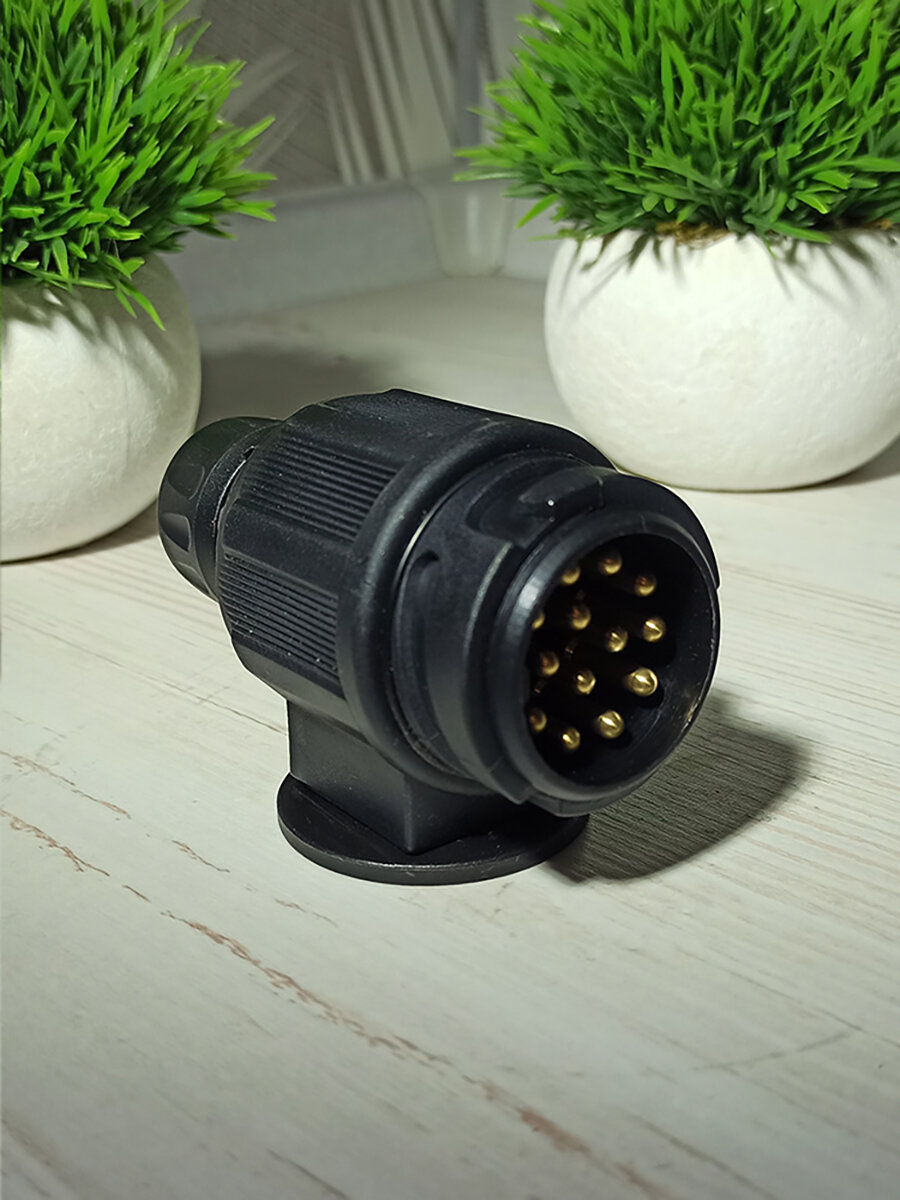 Вилка для прицепа, 13 контактов, пластик, длина 20 см, черная