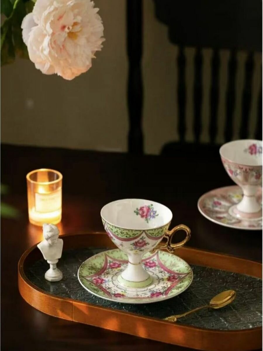 Керамическая кофейная пара с блюдцем изящные чашки для кофе и чая ручной работы, винтажный дизайн, безопасные материалы