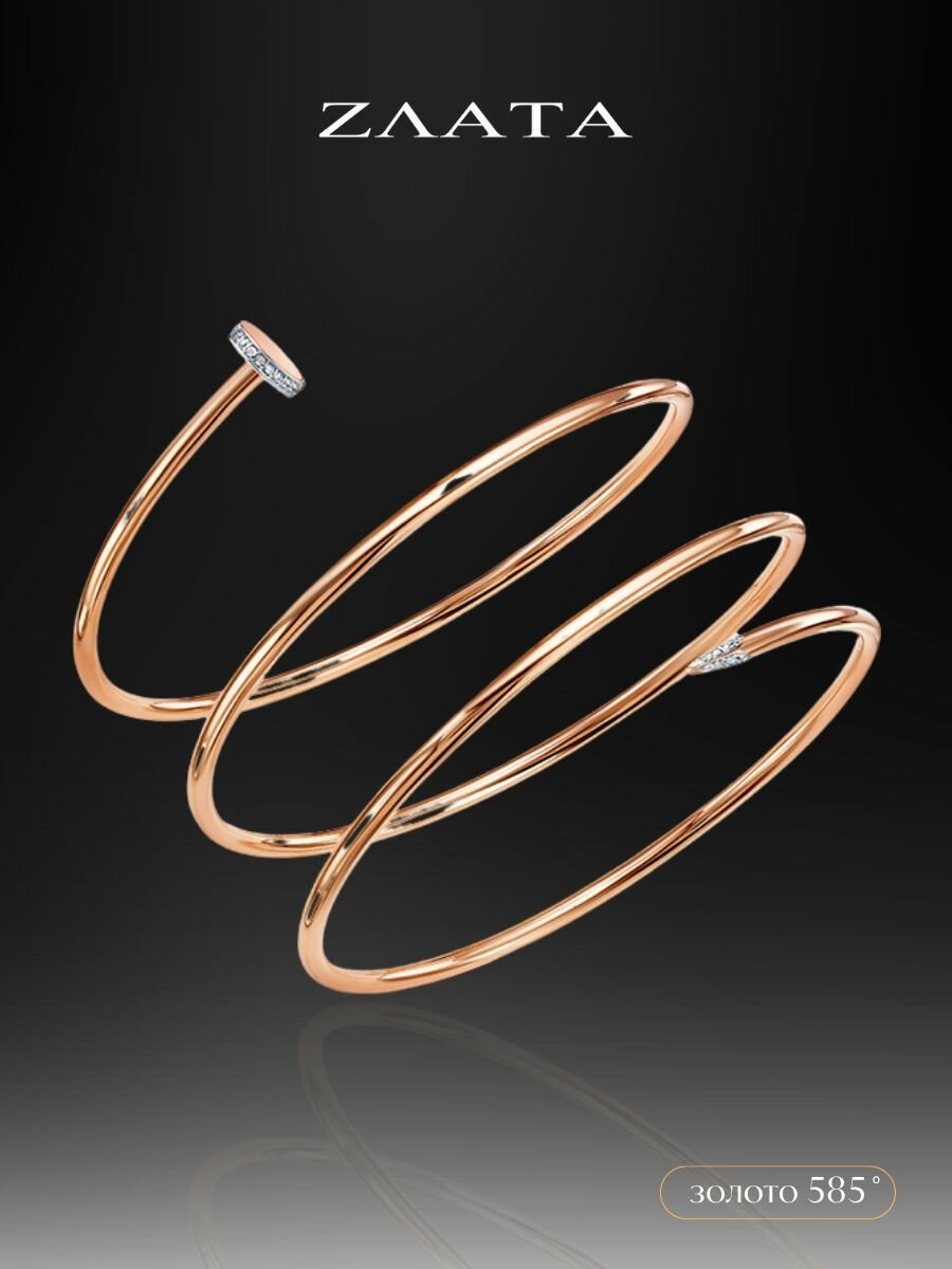 Браслет, красное золото, 585 проба, фианит