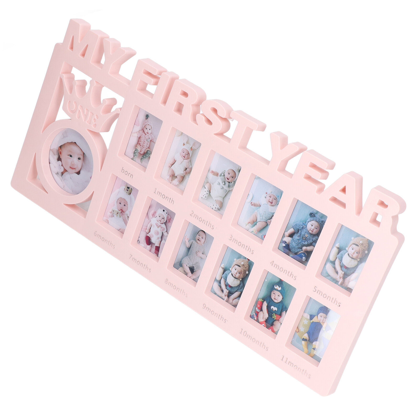 Фоторамка для новорожденных, прочная, полированная, 12 маленьких фоторамок, фиксирующих ежемесячный рост ребенка, детская фоторамка для подарка, розовая