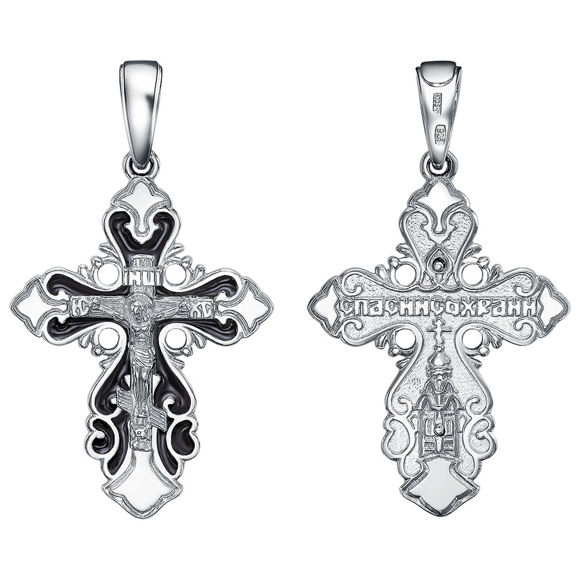 Крестик, серебро, 925 проба, родирование, эмаль