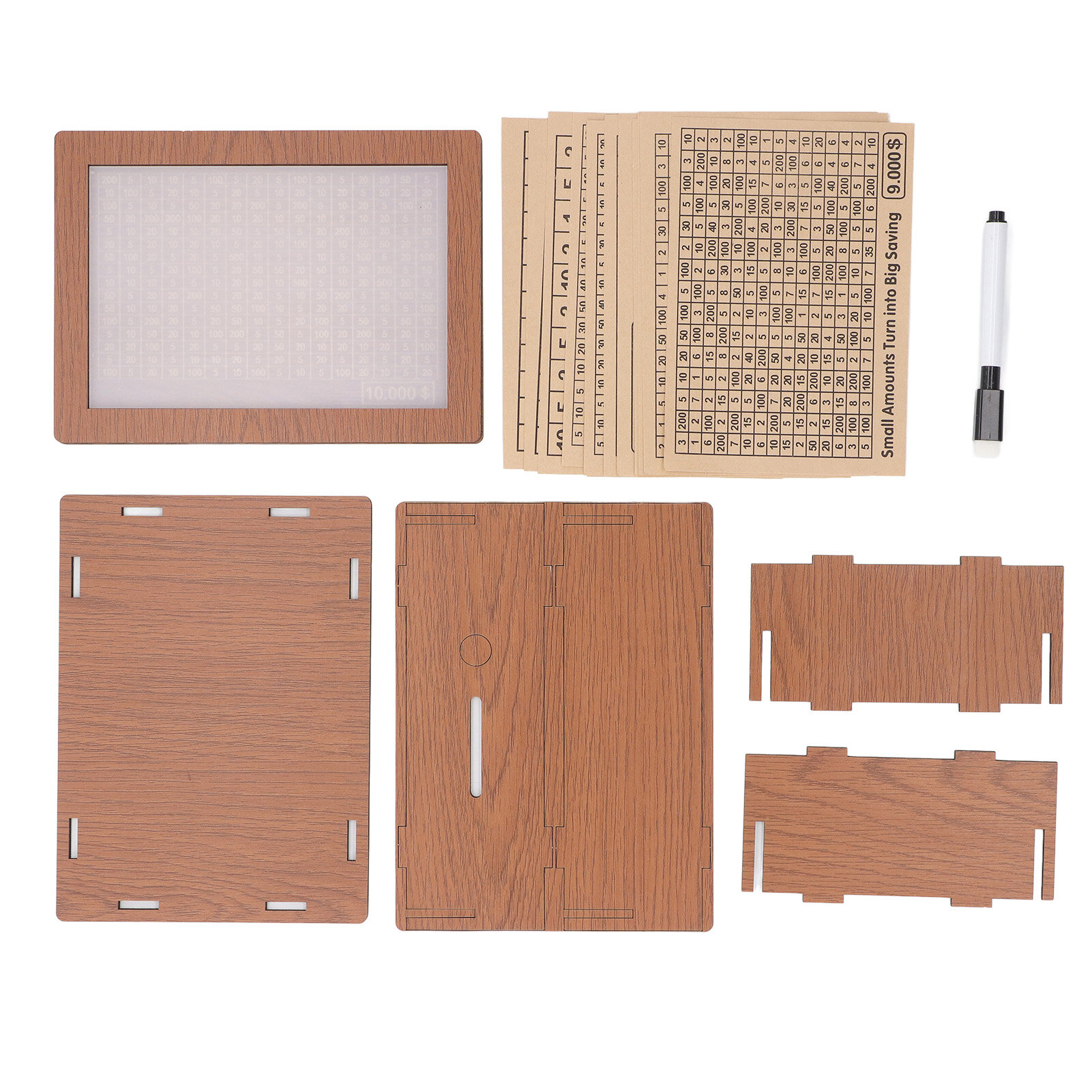 Копилка с целевой суммой и счетчиком, деревянные поделки, симпатичная коробка для экономии денег на день рождения, светло-коричневая, 13 наклеек