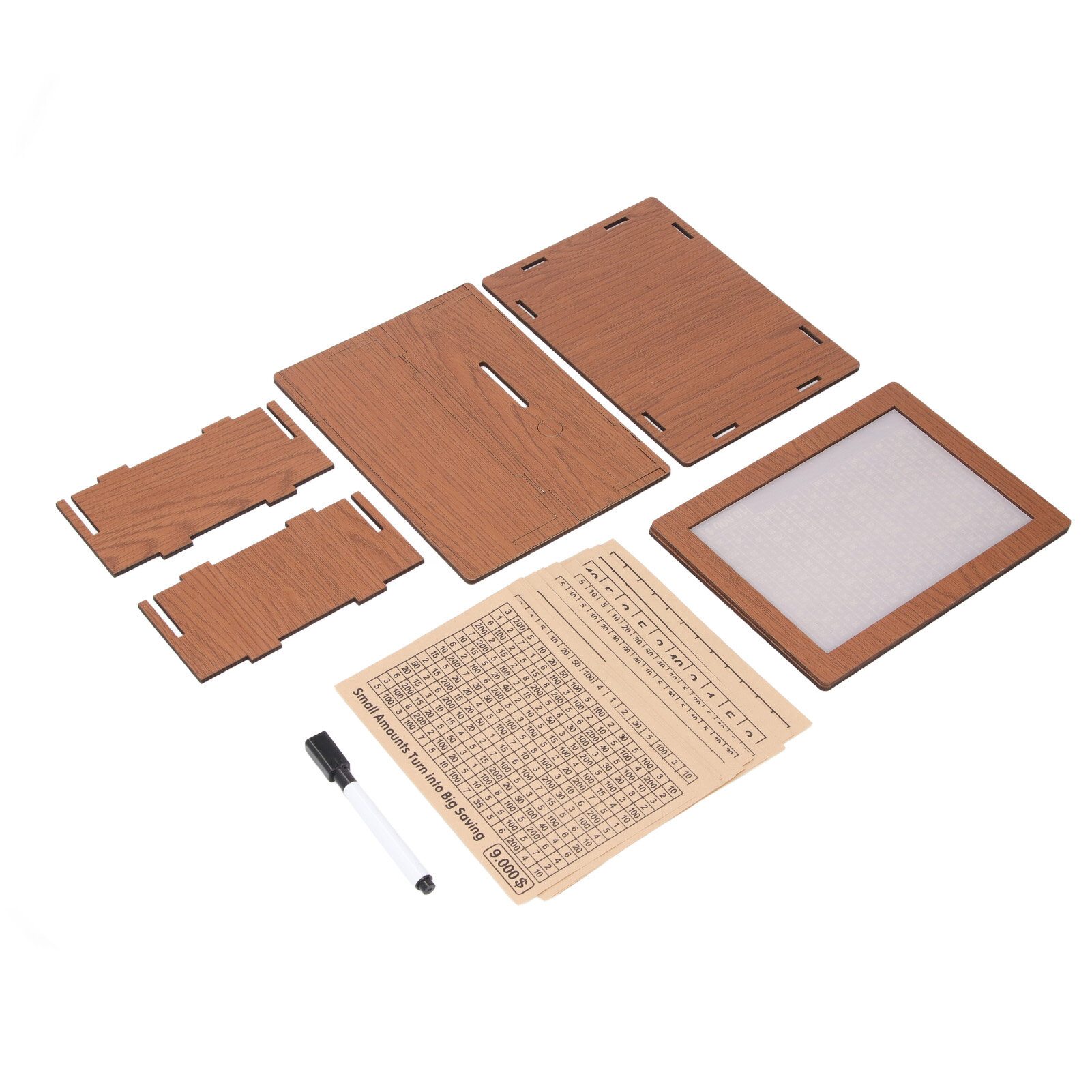 Копилка с целевой суммой и счетчиком, деревянные поделки, симпатичная коробка для экономии денег на день рождения, светло-коричневая, 13 наклеек