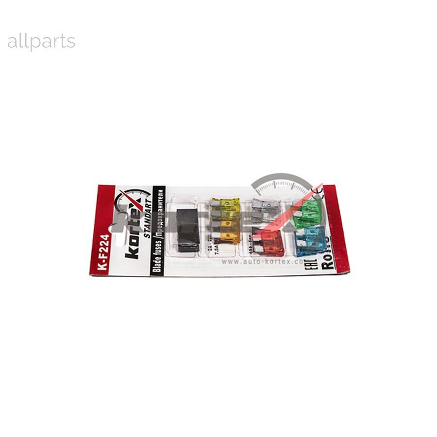KORTEX KF224 Предохранители к-кт плоские ATO (с пинцетом)(5/7,5/10/40- по 1 шт/15/20/25/30 по 2 шт) K-F224