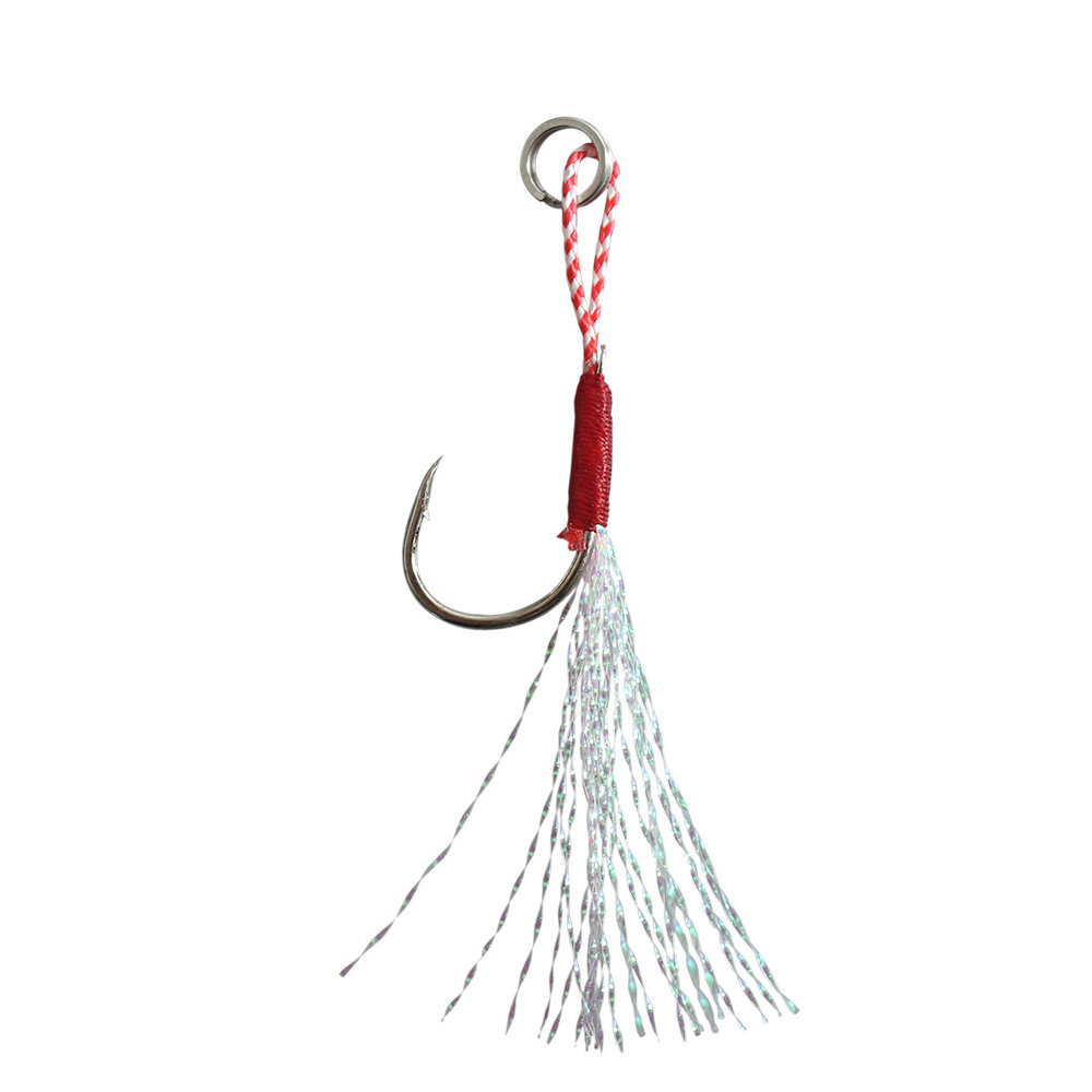 Медленные джиговые приманки для рыбалки, литые джиги, ассистирующие крючки, зазубренные одинарные джиговые крючки, перьевые нити, высокоуглеродистая сталь, 10 шт./упаковка