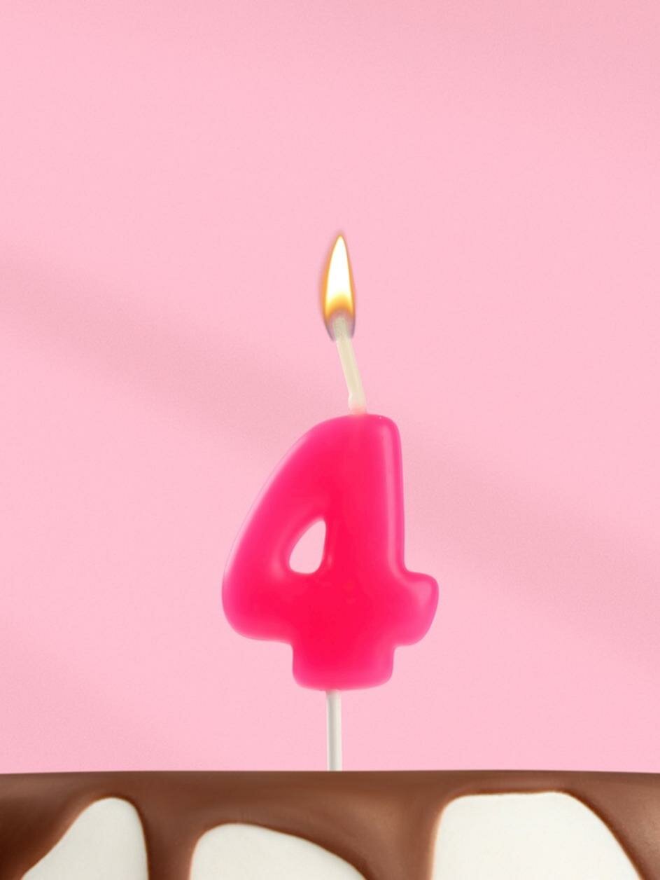 Свеча для торта Омский свечной завод «Неоновая», цифра 4, розовая