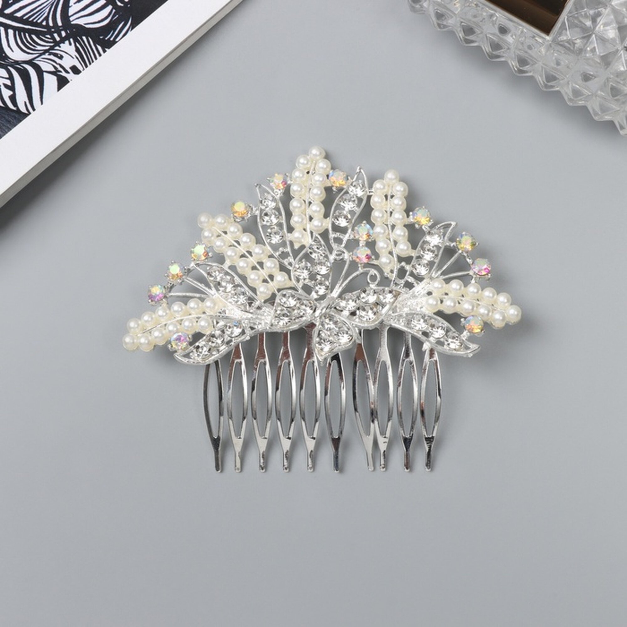 Гребень для волос Queen Fair «Келли», металл, стекло, пластик, стразы, 8x6 см