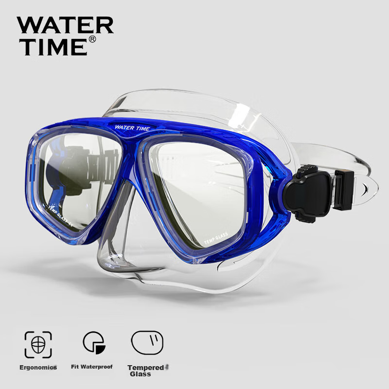 WATERTIME/Shuichuan Diving Mask, Snorkeling Mask for Adults, Nose-Protecting Frog Mask, Lake Water Blue