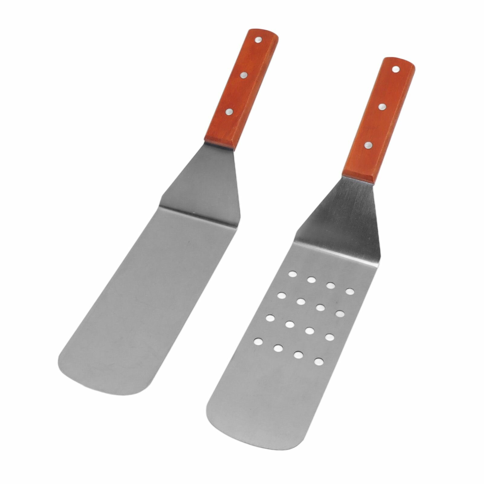 Лопатка для гриля из нержавеющей стали с деревянной ручкой, термостойкая, легко чистится, прочная, удобная ручка, круглый токарный станок с прорезями для барбекю, кухонные принадлежности