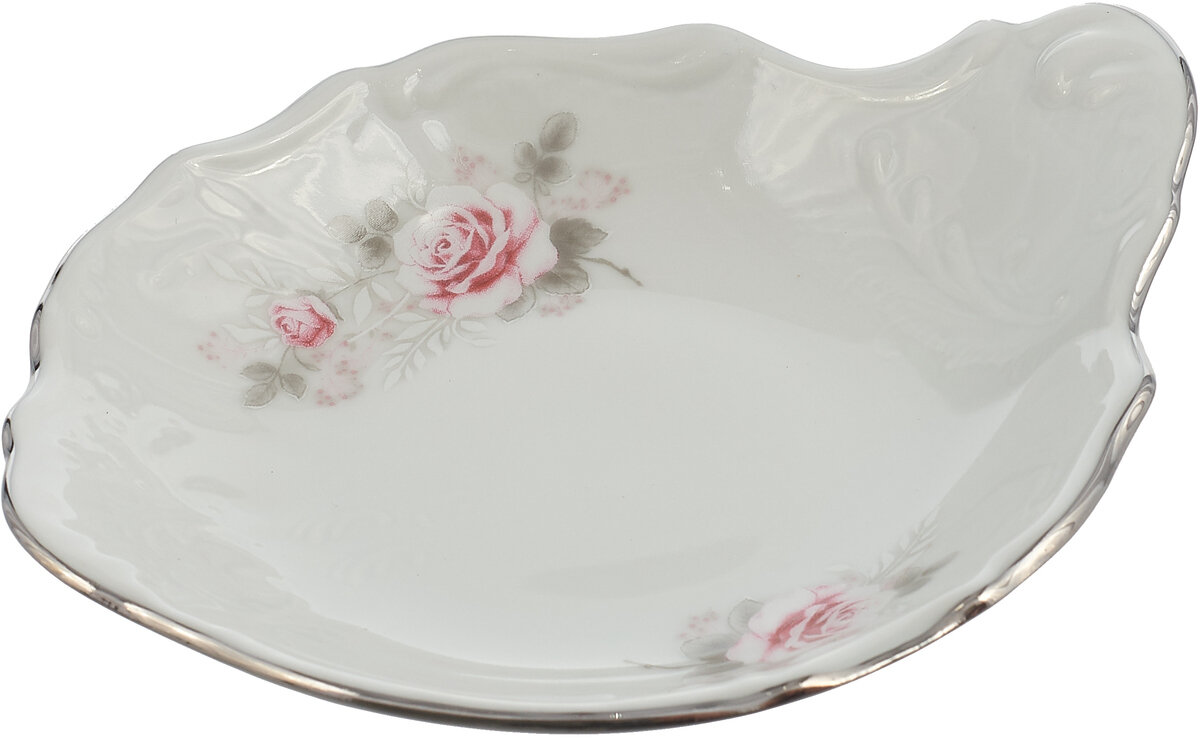 Розетка 11 см с ручкой; "Bernadotte", декор "Бледные розы, отводка платина", 1 шт, Thun/ БТФ0291