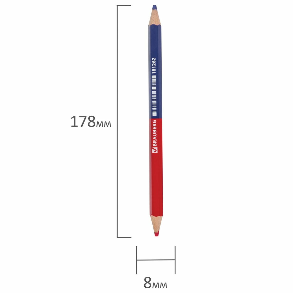 Карандаш двухцветный Brauberg (красно-синий, утолщенный, d=4мм) (181262), 12шт.