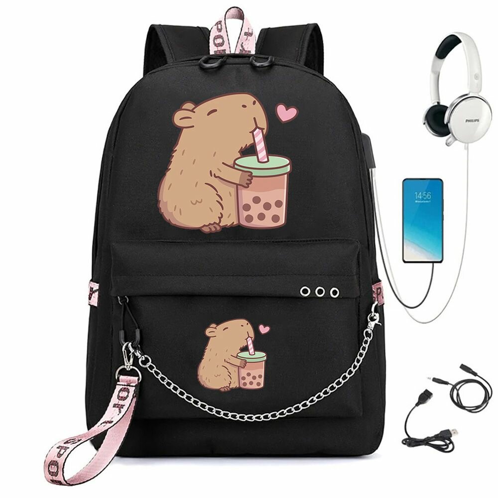Рюкзак школьный для девочек капибара с USB входом