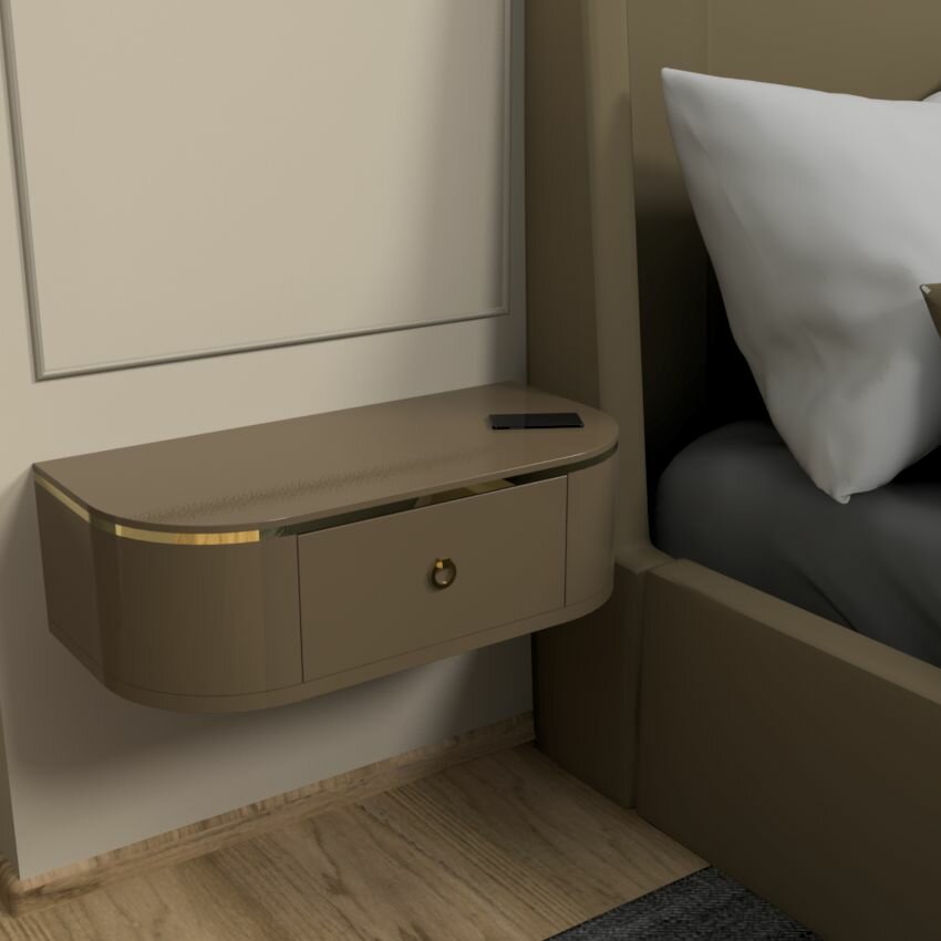 Тумба прикроватная подвесная бежевая полукруглая МДФ с закругленными углами