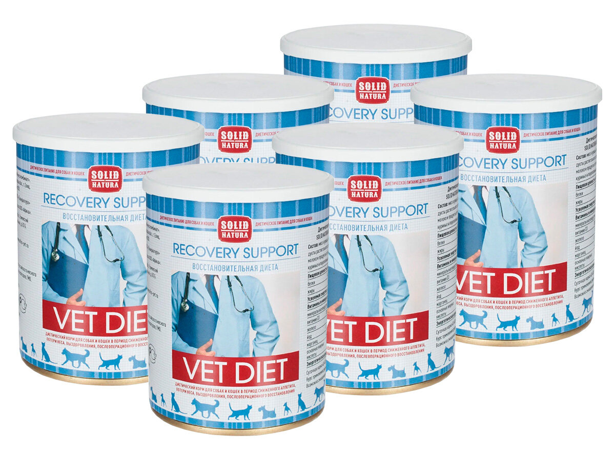 Влажный корм Solid Natura Vet Diet Recovery Support диетический для собак и кошек всех возрастов в период восстановления банка, 340 г 6 шт