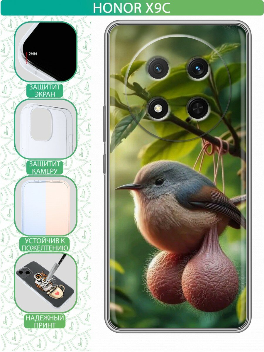 Чехол для Honor X9c с принтом смешная птица с яйцами (Хонор Х9с)