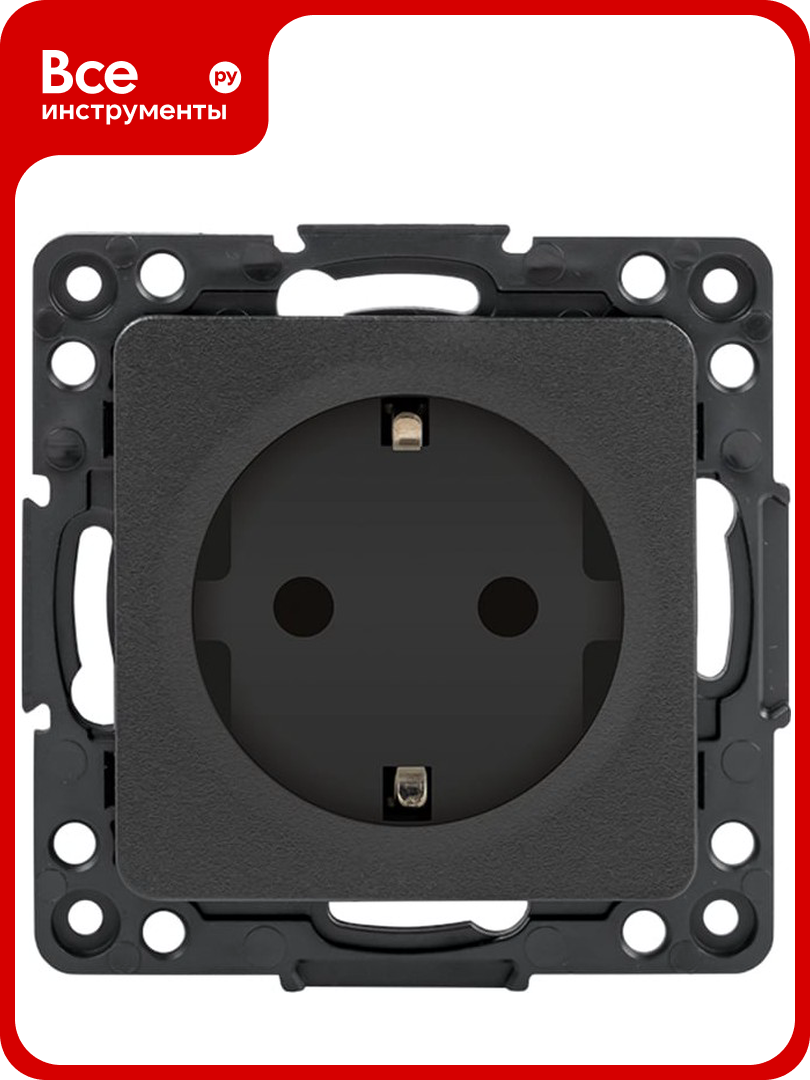 Механизм 1-местной розетки EKF PROxima Стокгольм, с заземлением, 16А, черный, с защитными шторками EZR16-028-10