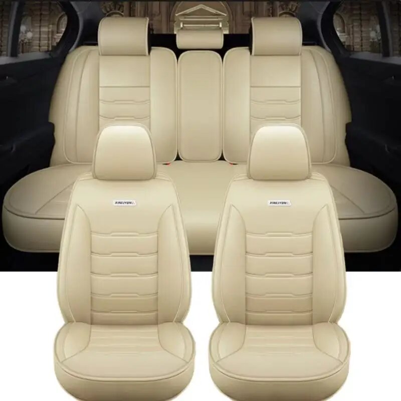 Универсальный чехол на автомобильное сиденье из искусственной кожи для Bmw 1 серии, все модели автомобилей E81 E82 E87 E88 F20 F21 F52 F40, аксессуары, детали интерьера Beige 5 seats
