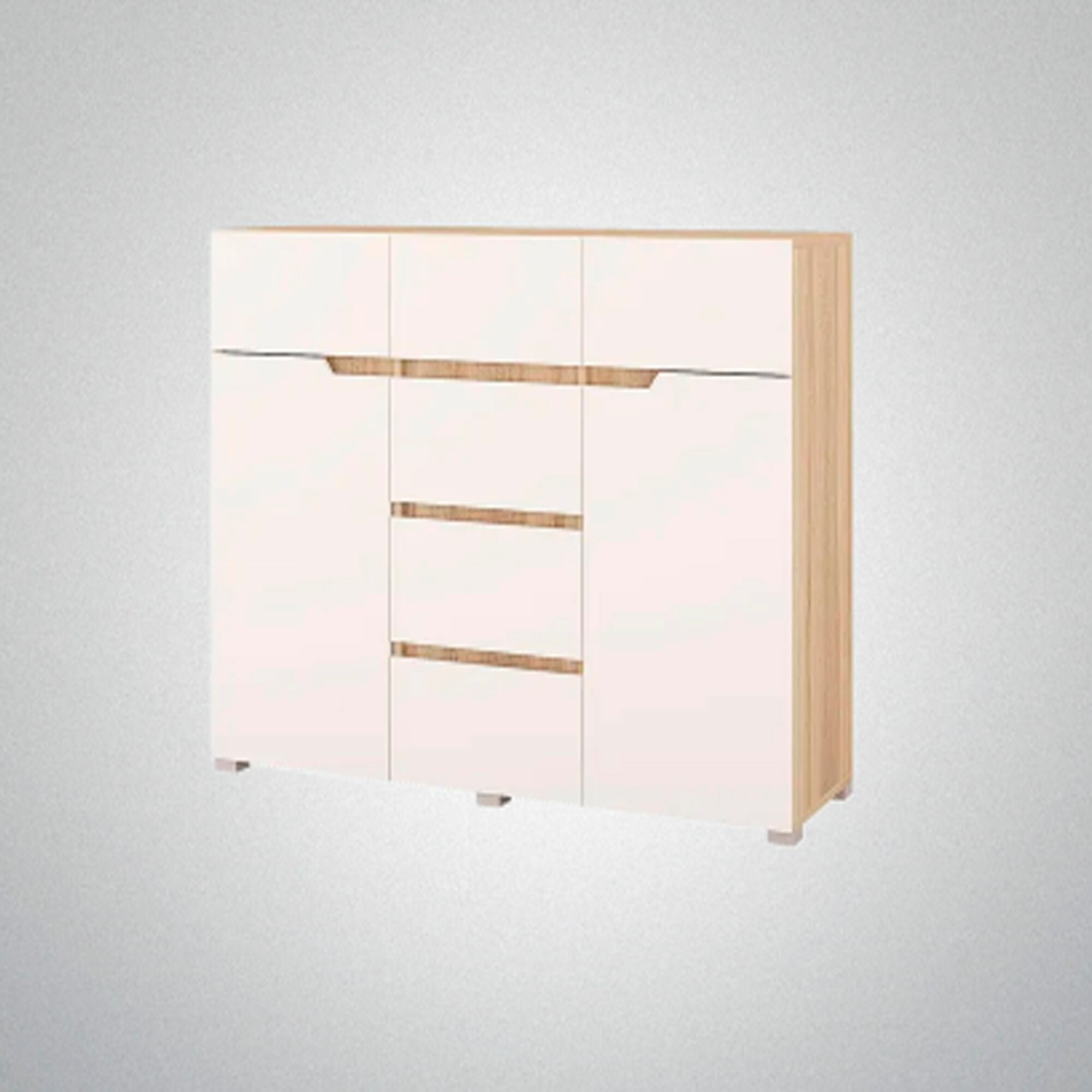 Комод 1200 Анталия, цвет Сонома/Белый, ширина 120 см, с полками и выдвижными ящиками, для дома