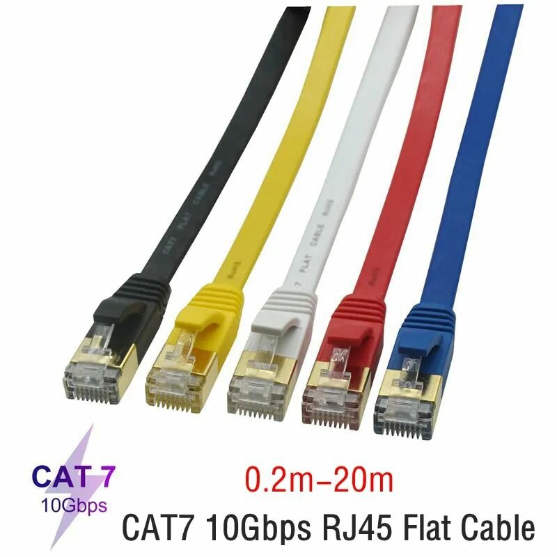 Плоский высокоскоростной сетевой кабель Cat7 RJ45 Ethernet, короткий сетевой кабель Cat7 RJ45 Ethernet 8P8C для маршрутизатора, ПК, ноутбука