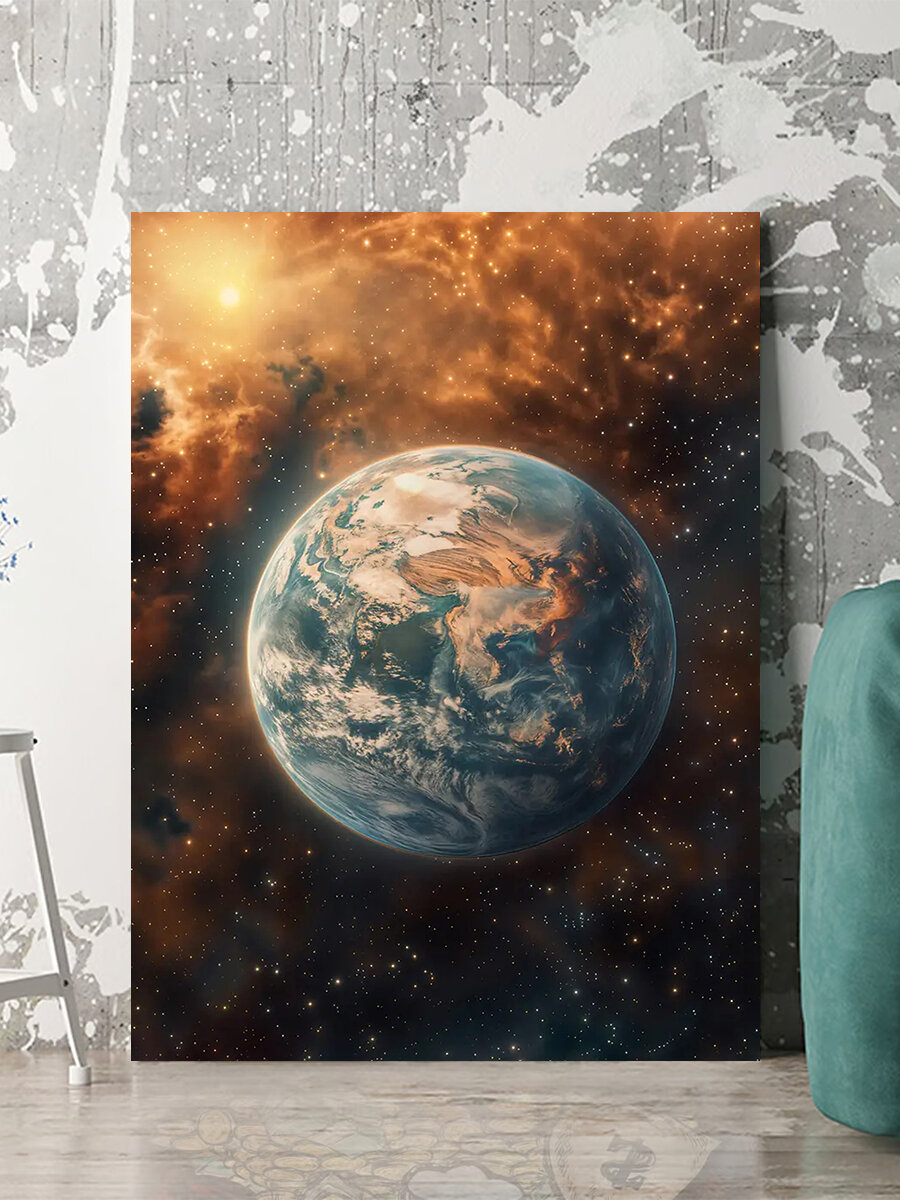 Картина на стену для интерьера - "Планета Земля, космос", 30х40 см.