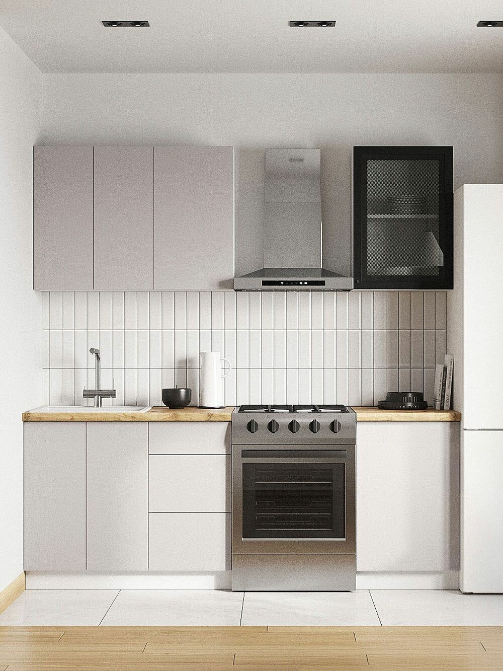 Кухонный гарнитур Тандем 1.5 м, мебель для дома и кухни, Белый / Черный матовый / Нео