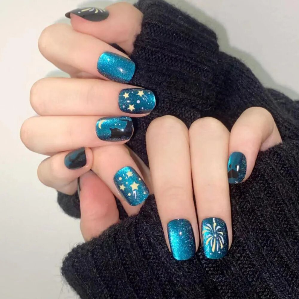 Накладные ногти квадратная голова кошачий глаз французские ногти блестящий порошок нажимайте на ногти водонепроницаемые искусственные ногти рождественские накладные ногти