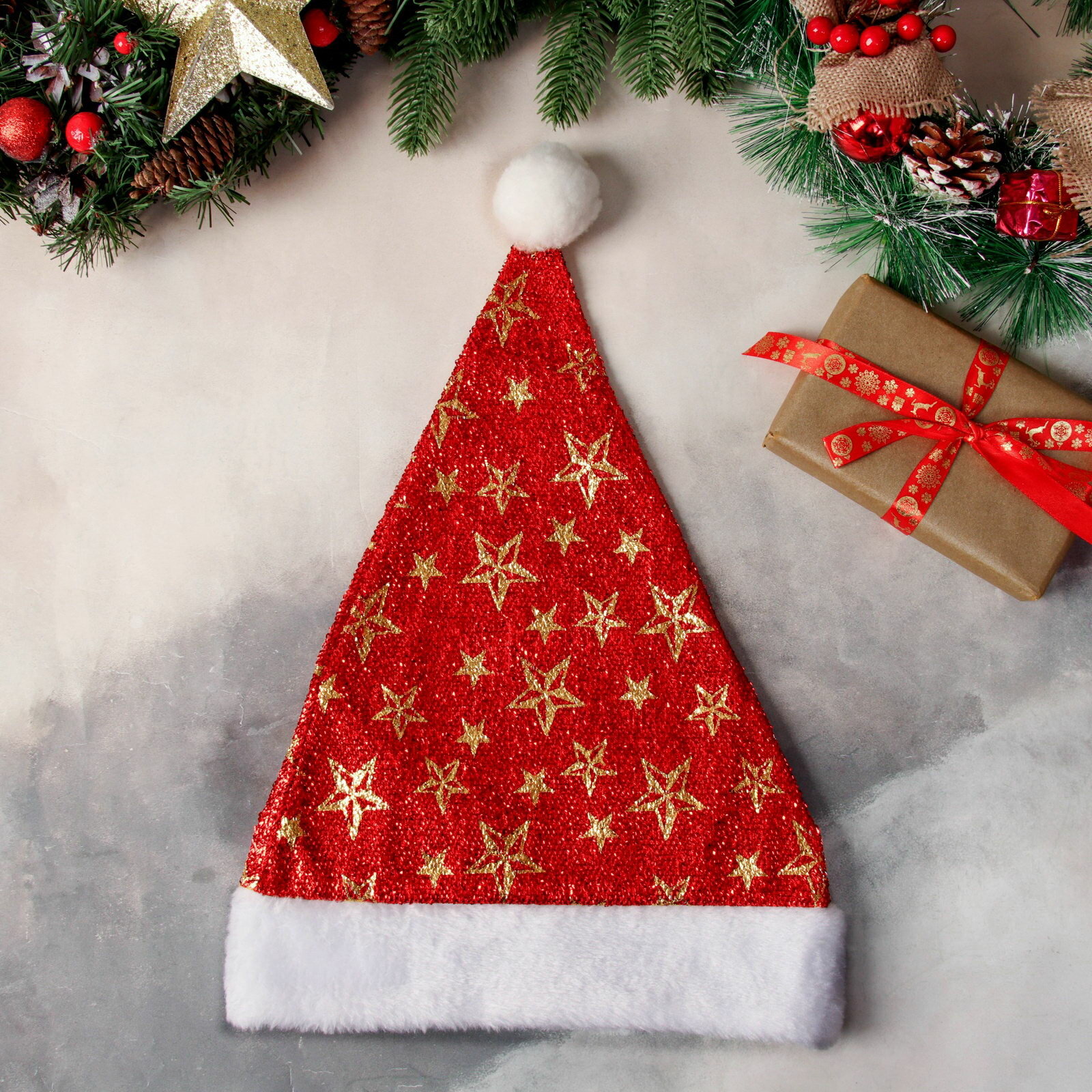 Колпак новогодний "Звёздный момент" 29x37 см, красный, тематика праздника: новый год