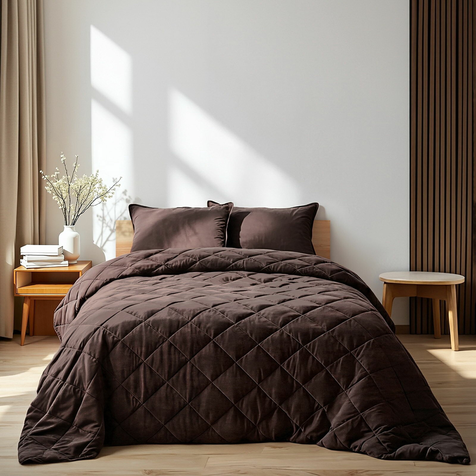 Покрывало 260x240+-5 см, велюр, коричневое, цвет: коричневый