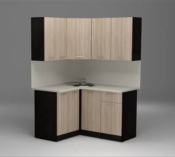 Кухонный гарнитур Герда Светлана прайм 1200х1400 мм, каркас ЛДСП, фасад ДВП; ПВХ, Венге/Ясень шимо светлый