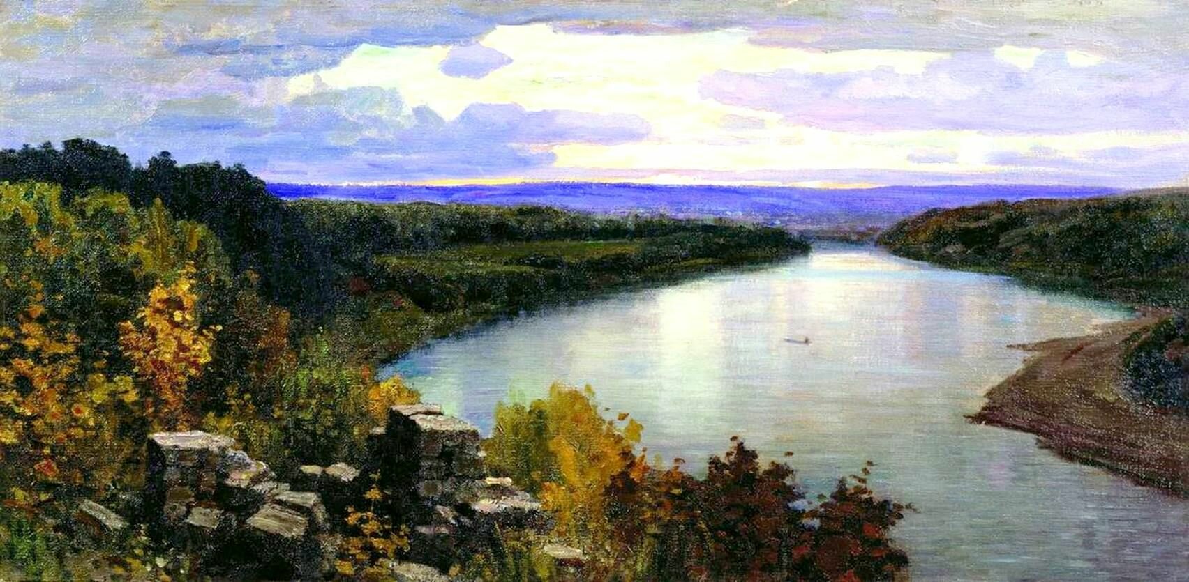 Картина Поленова Василия Ока. Вечер 60х29 см