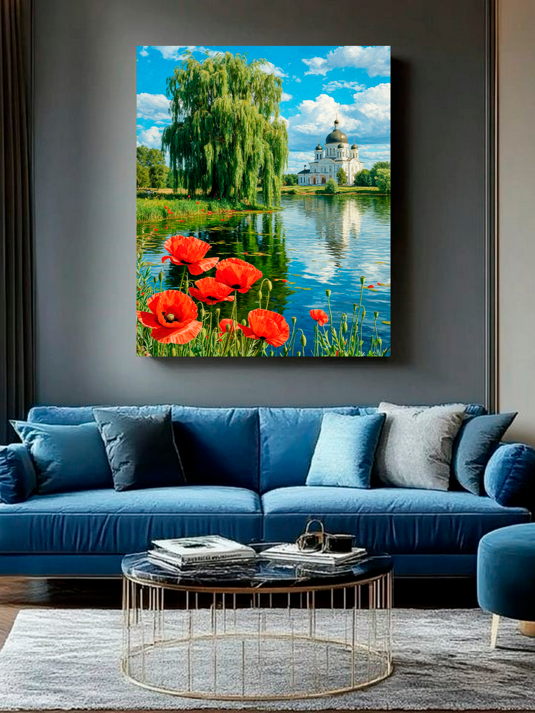 Картина на стену для интерьера "Храм у озера" 40х50 см, холст на подрамнике, InterToys