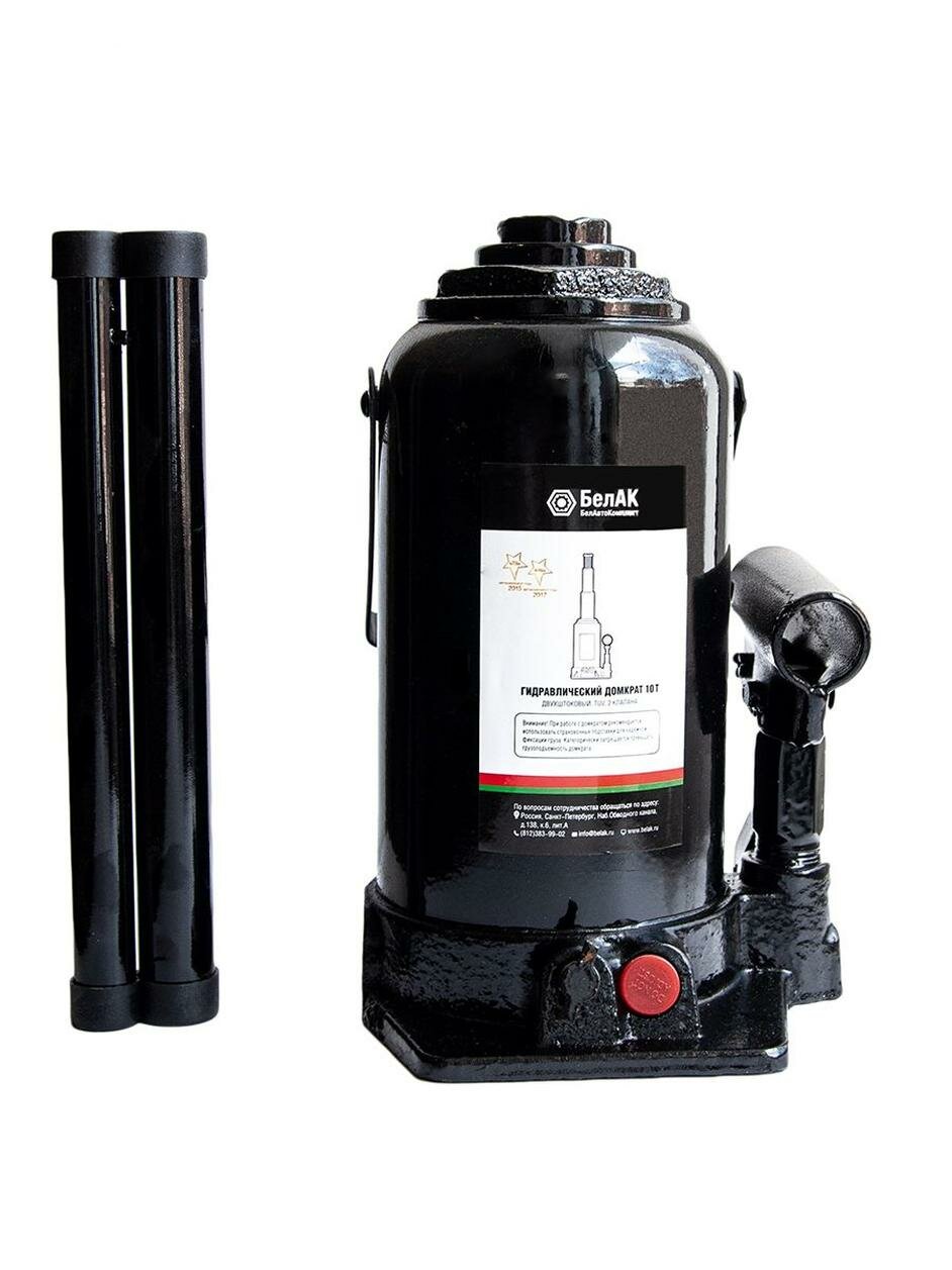 Домкрат автомобильный гидравлический бутылочный двухштоковый 10 тонн БелАК БАК.20045