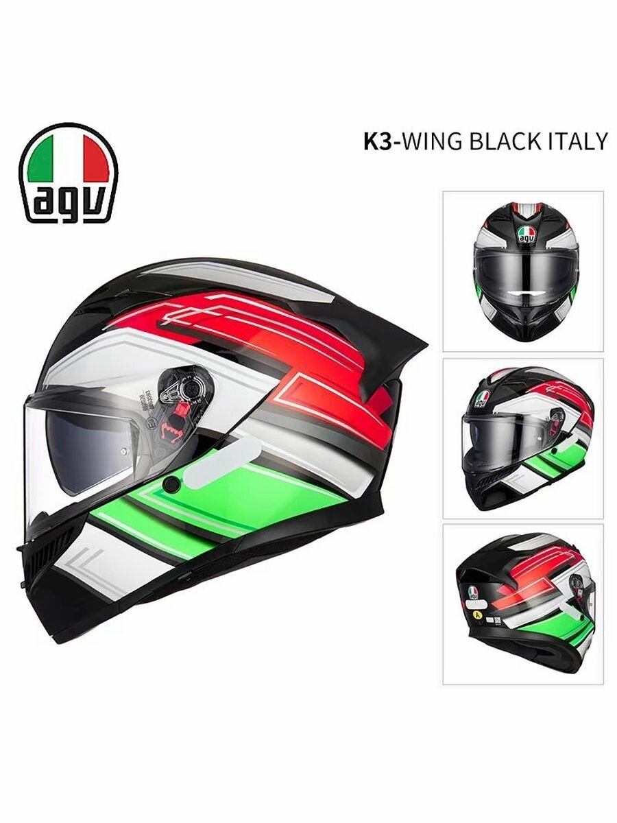 Мотоциклетный шлем AGV K3, цвет: белый, зеленый, красный, размер: L