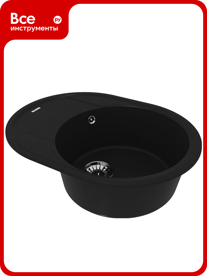 Мойка кухонная из кварцгранита Lemark LACHA 620 антрацит, комплектация: крепеж, сливная арматура с переливом в