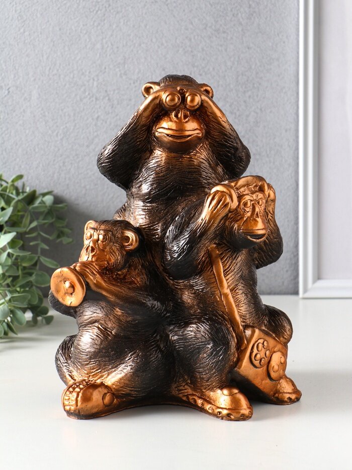 Копилка для денег «Обезьяны: всё слышу, всё вижу, всё скажу», гипс под бронзу, 28×21.5×16 см