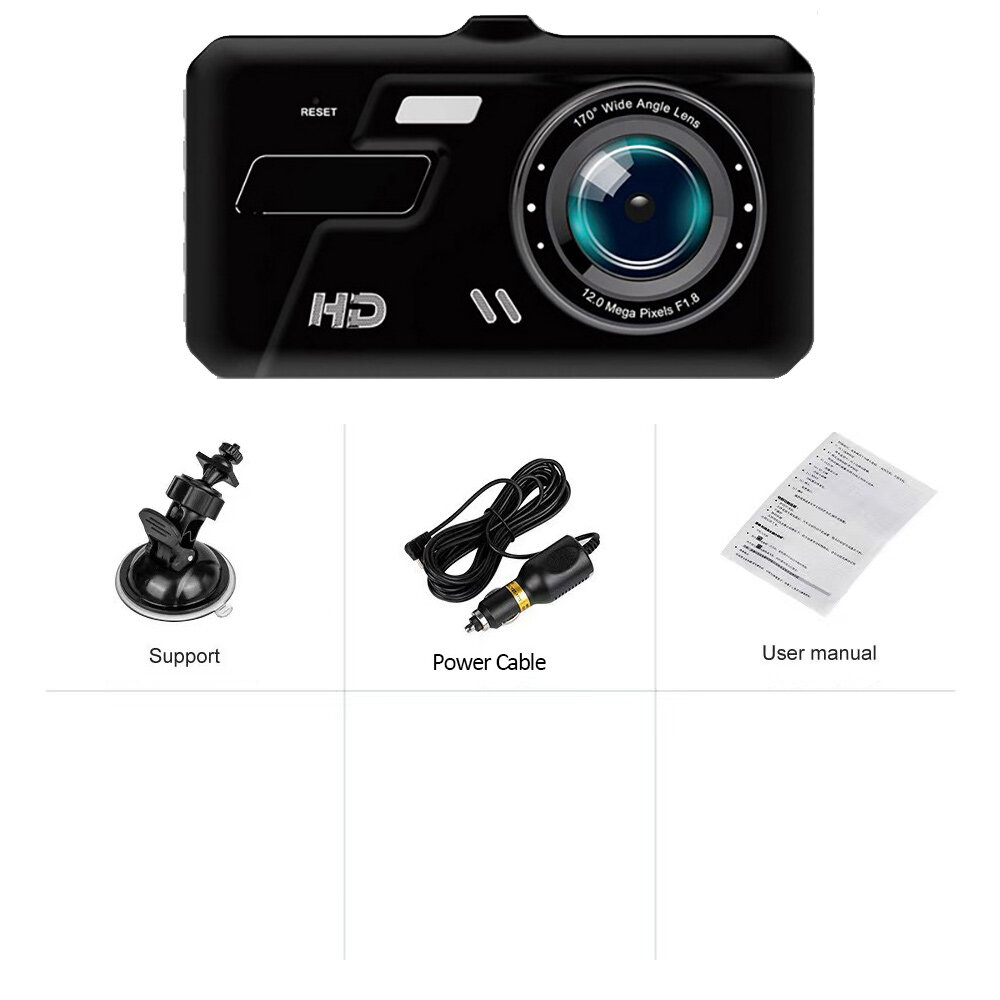 4-дюймовый сенсорный экран видеорегистратор автомобильный видеорегистратор с дополнительной камерой заднего вида ночное видение встроенный микрофон для автомобилей