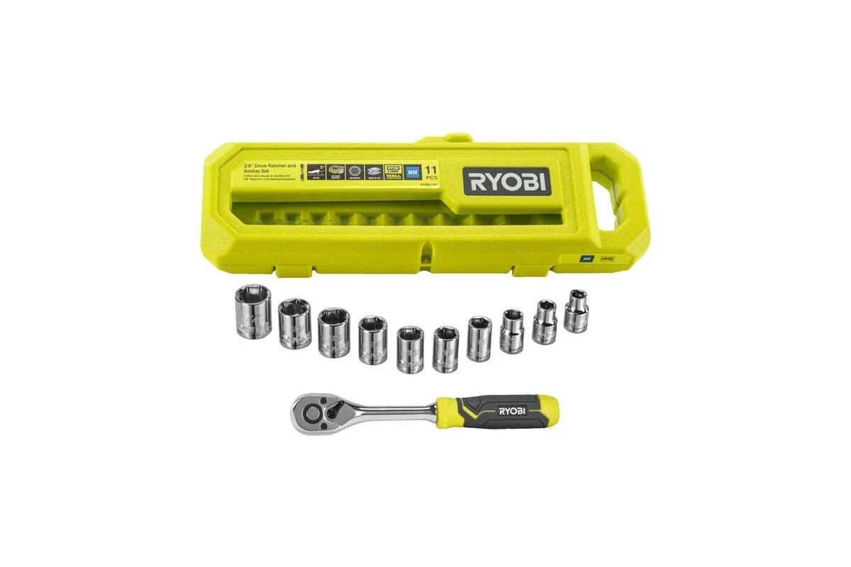 Ryobi RHRS11PC Набор трещотки и торцевых головок, 1/2" привод, 11 предметов, 5132006068