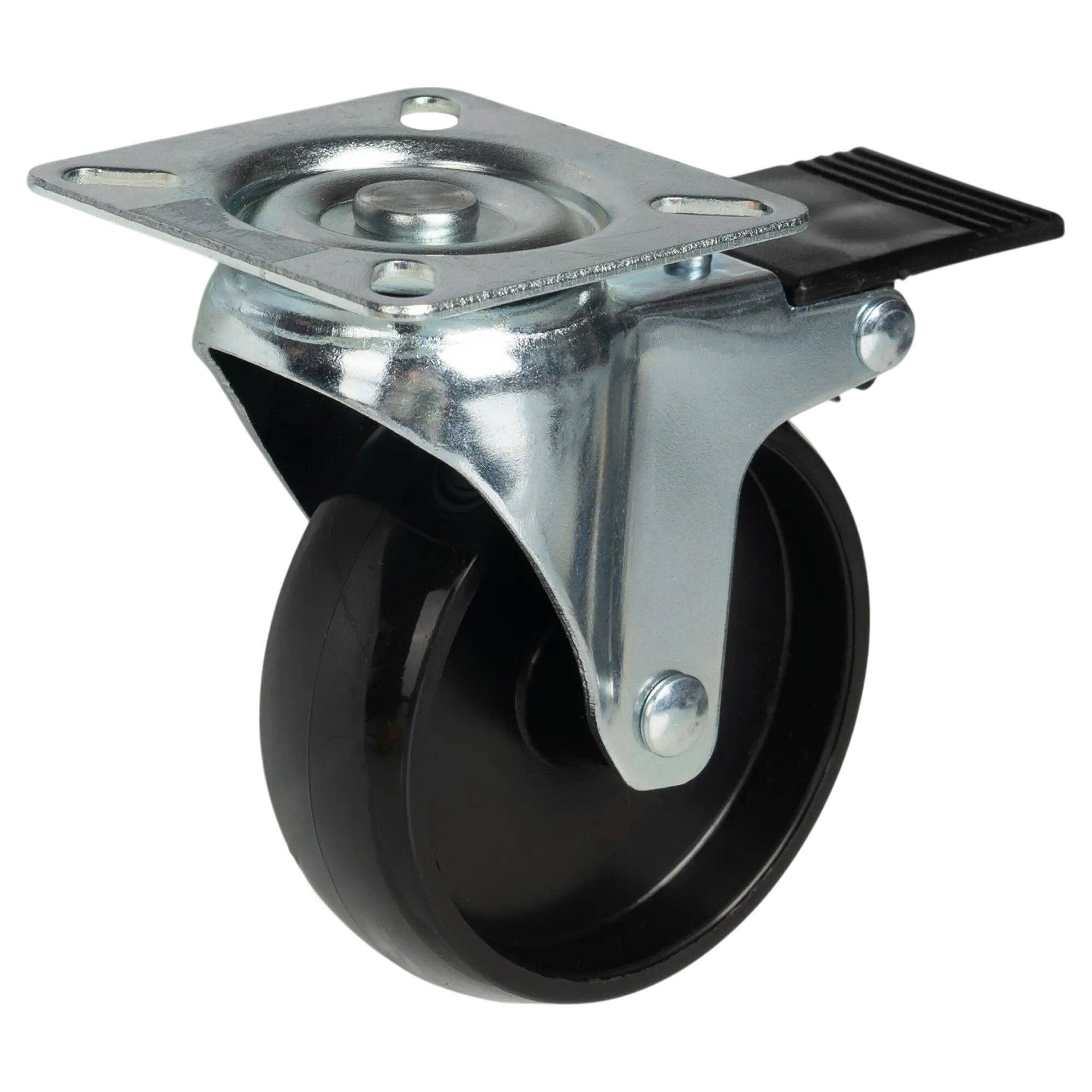 Мебельный поворотный ролик с тормозом 75 мм, грузоподъемность до 50 кг, черный цвет