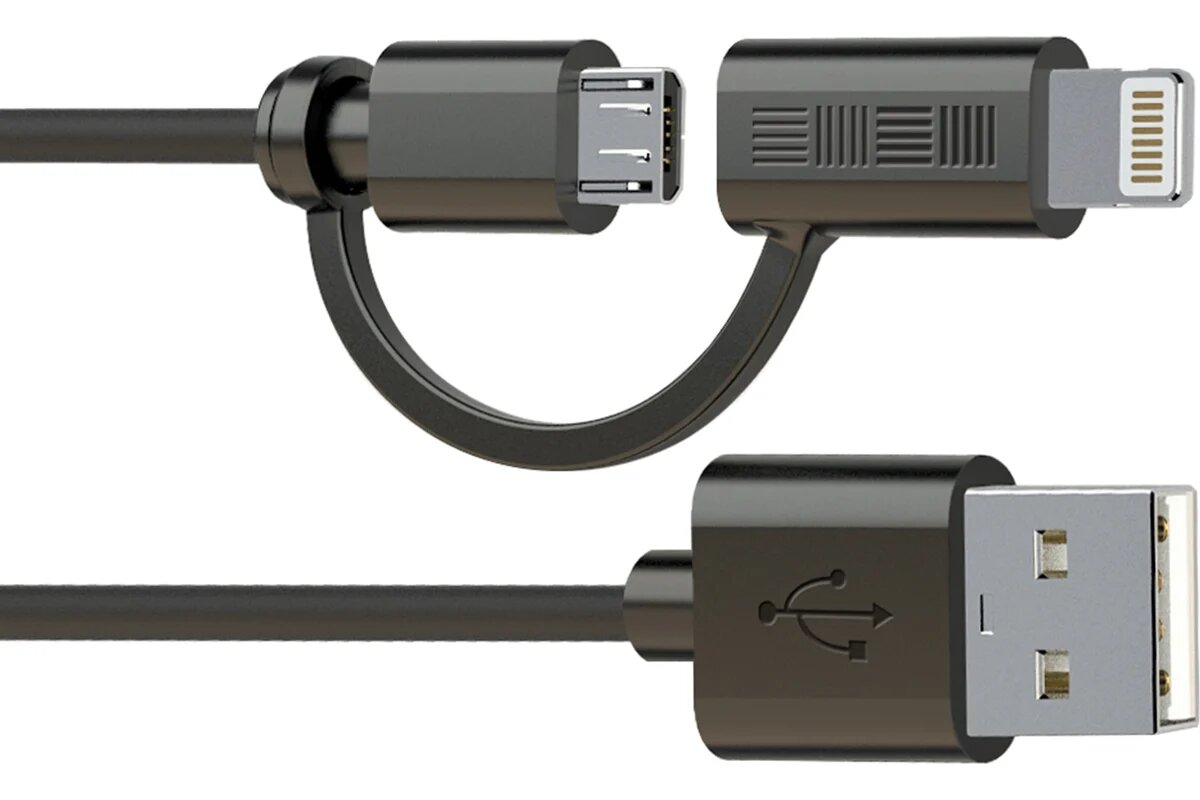 Interstep кабель microUSB + iPhone5 8pin MFi 1.0 м черный B201 37165 для синхронизации