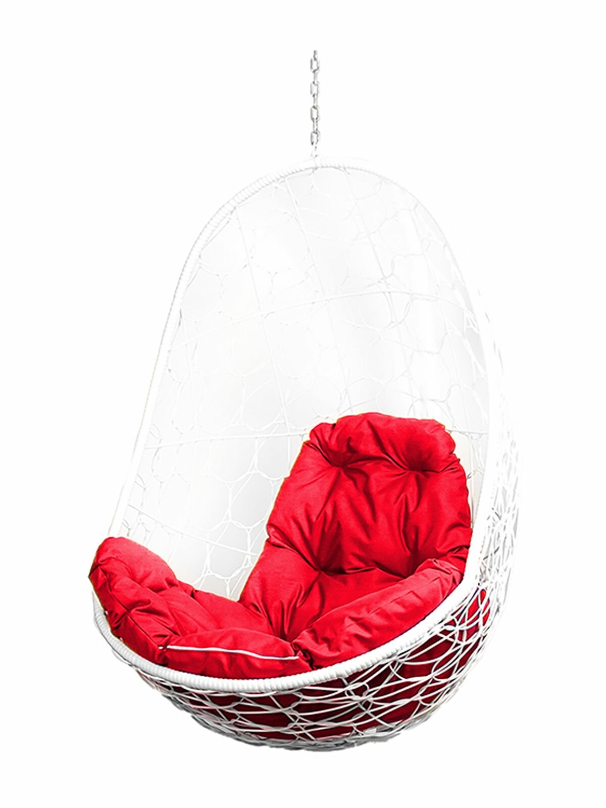 Подвесное кресло овал (без стойки), с ротангом белое, красная подушка