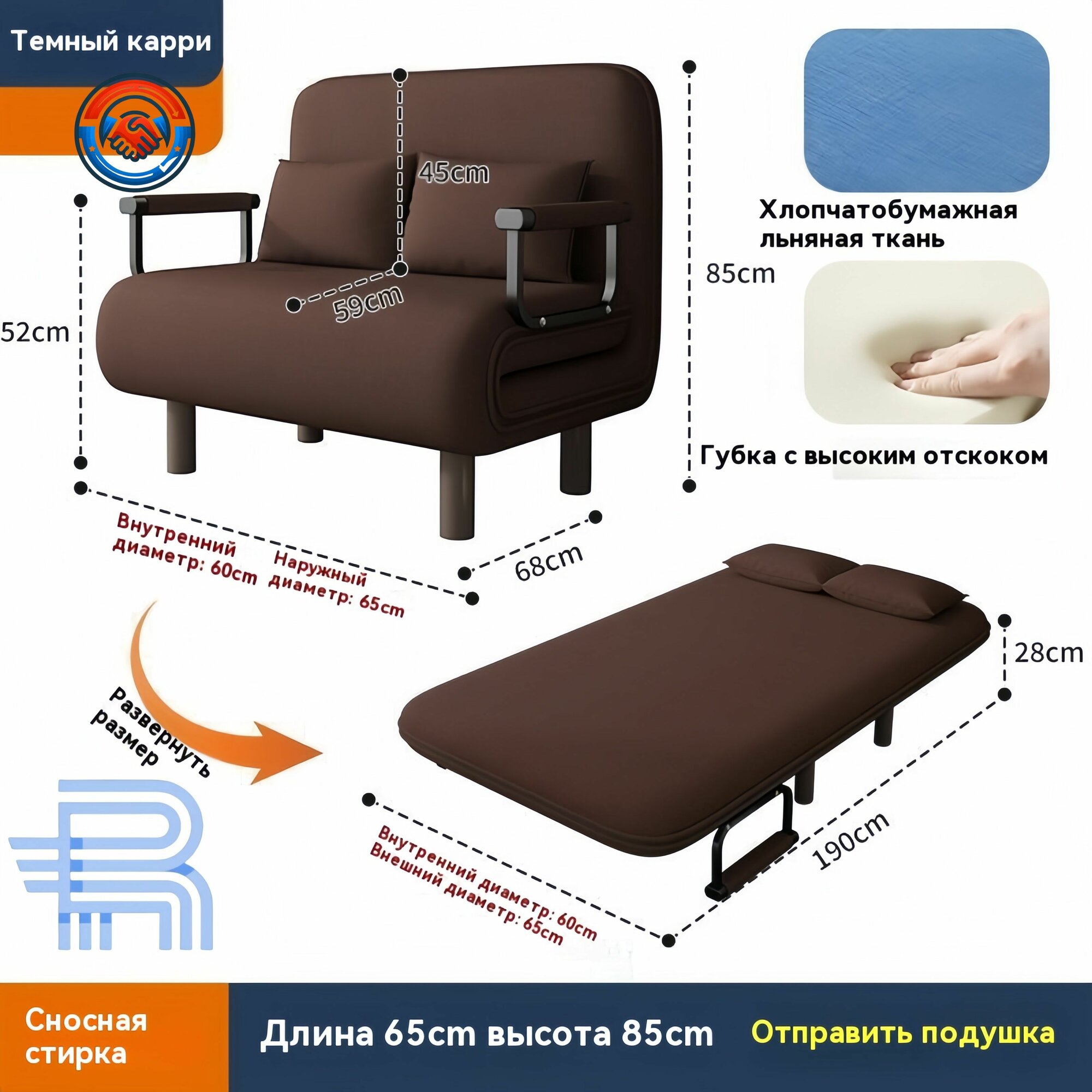 Диван-кровать трансформер, раскладной многофункциональный для гостиной и сна, компактное решение три в одном для малогабаритной квартиры и гостевой зоны