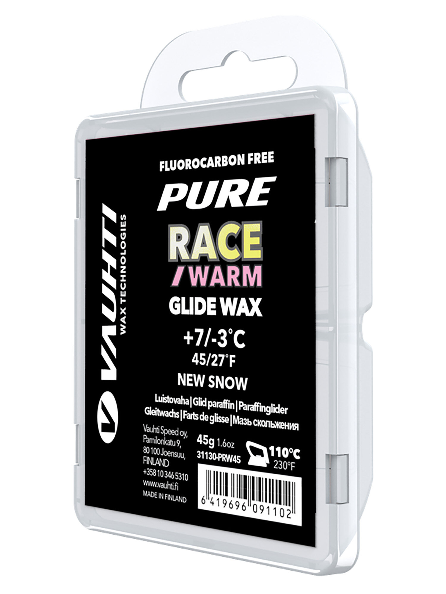Бесфтористый парафин скольжения жидкий Vauhti Pure Race New Snow Warm +7⁰C/-3⁰C 45гр.